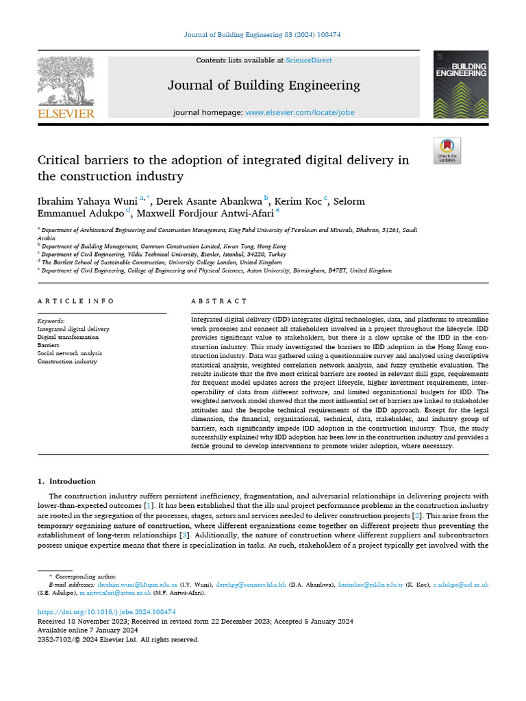 Barriers to Integrated Digital Delivery in Construction | PDF ...