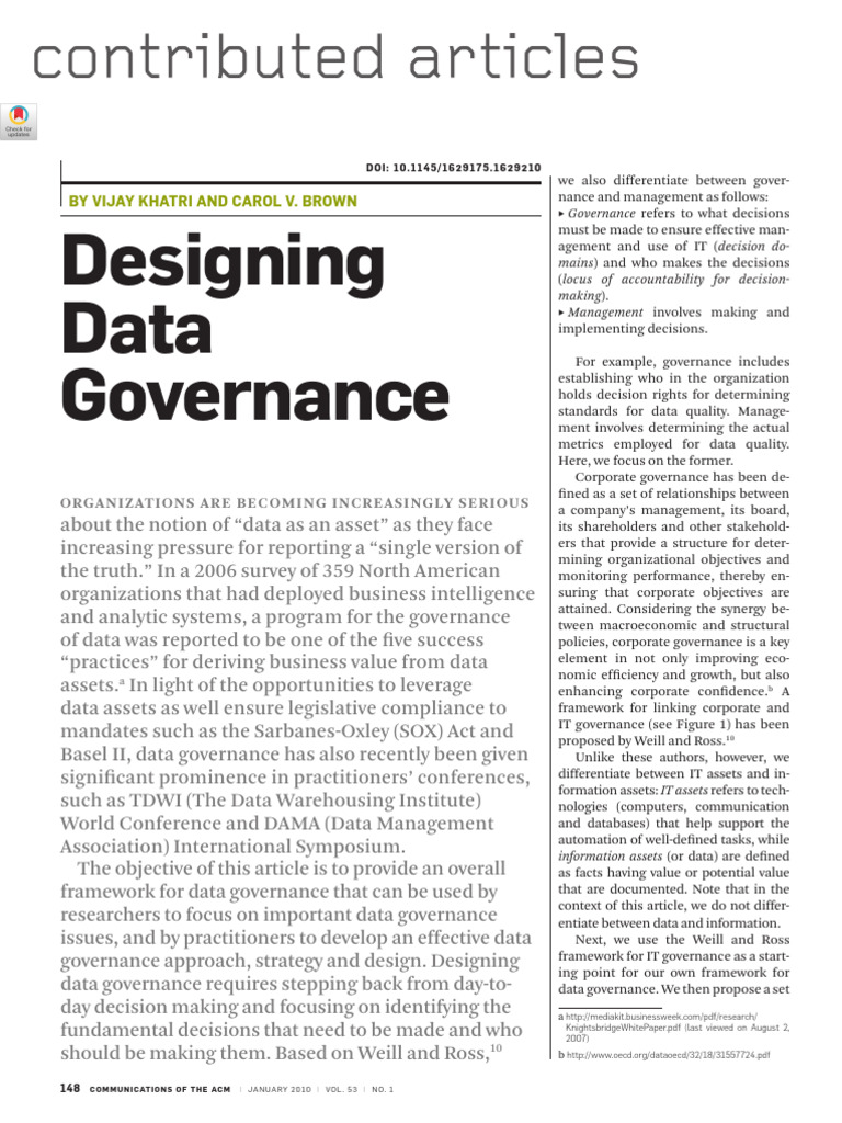 Artigo Designing Data Governance | PDF | Governance | Metadata