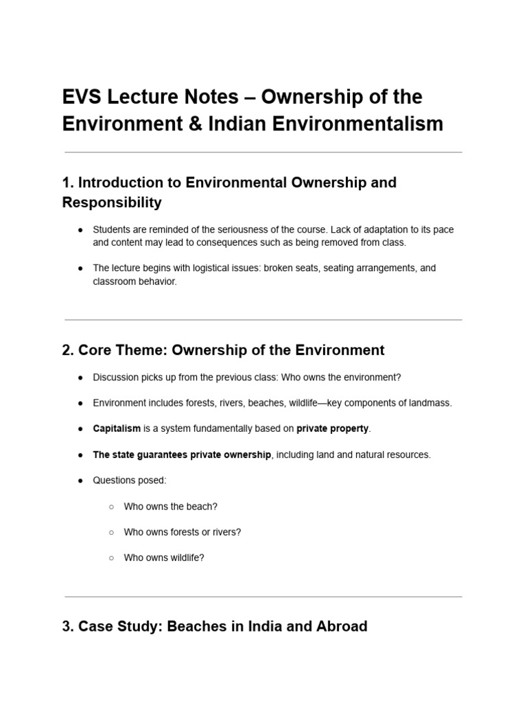 EVS Lecture Notes – Ownership of the Environment & Indian ...