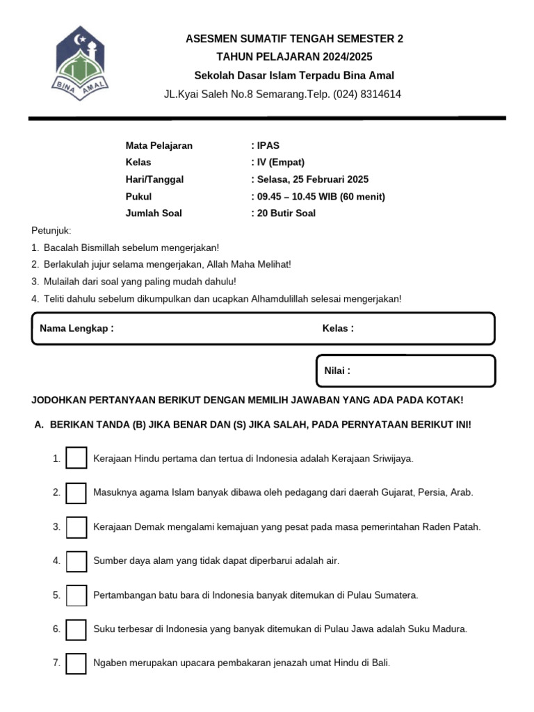 Soal ASTS - IPAS - Kelas IV (Revisi) | PDF