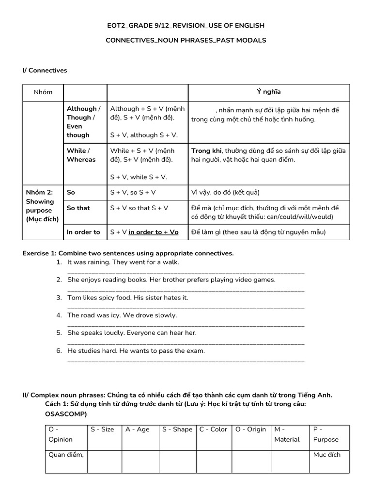 EOT2_G9_12_CONNECTIVES_NOUN PHRASES_PAST MODALS | PDF | Linguistics ...