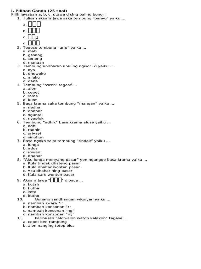 Soal Bhs Jawa Kelas 5 | PDF