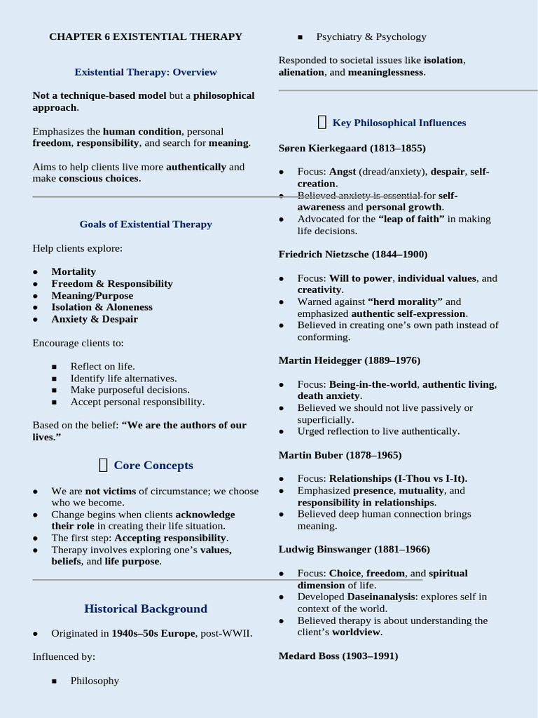 Overview of Existential Therapy Concepts | PDF | Psychotherapy ...