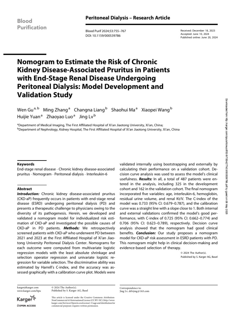Nomogram to Estimate the Risk of Chronic Kidney Disease-Associated ...