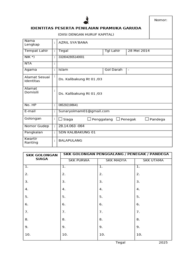 Biodata Penilaian Pramuka Garuda | PDF