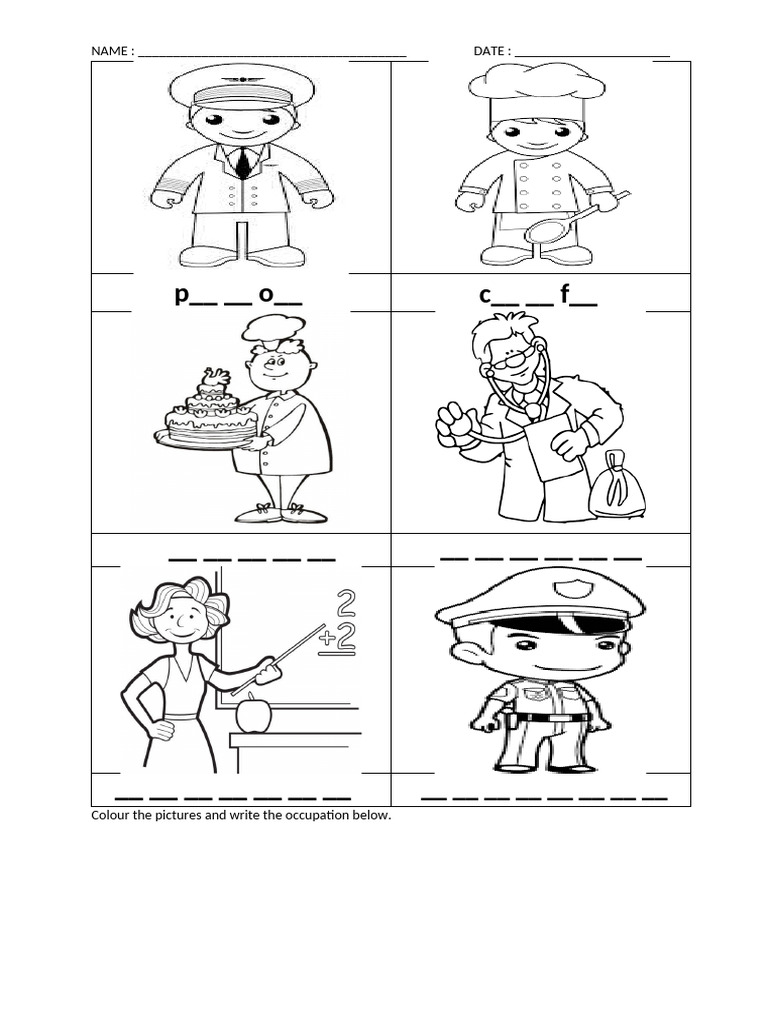 Colour The Pictures and Write The Occupation Below | PDF
