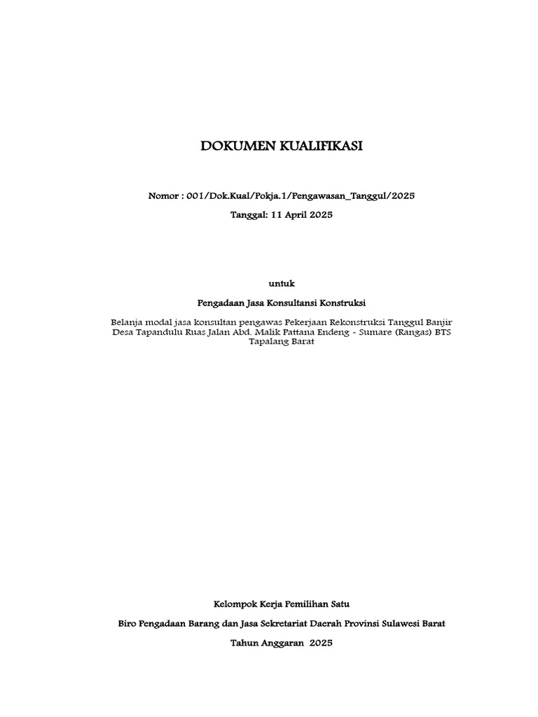 Dok PQ Jasa Konsultan Pengawasan Badan Penanggulangan Bencana Daerah | PDF