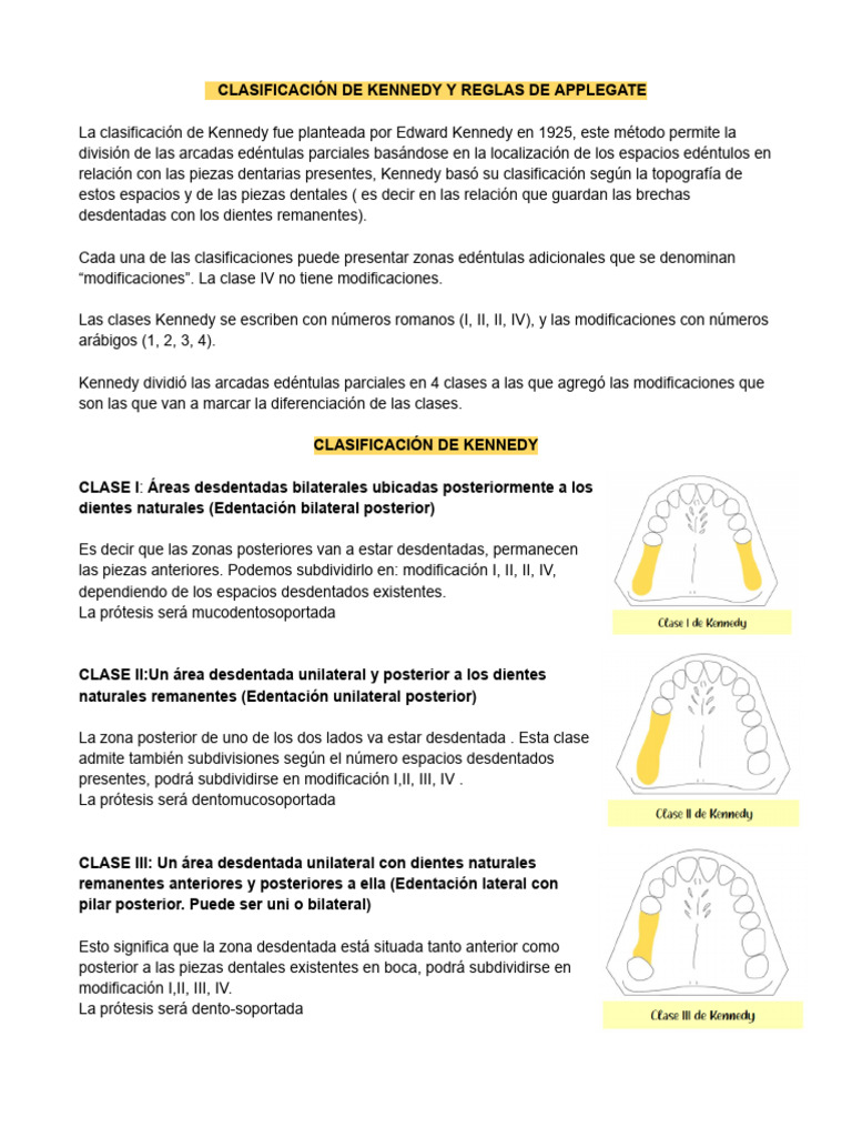 Clasificación de Kennedy y Reglas de Applegate | PDF | Diente | Ramas de Odontología