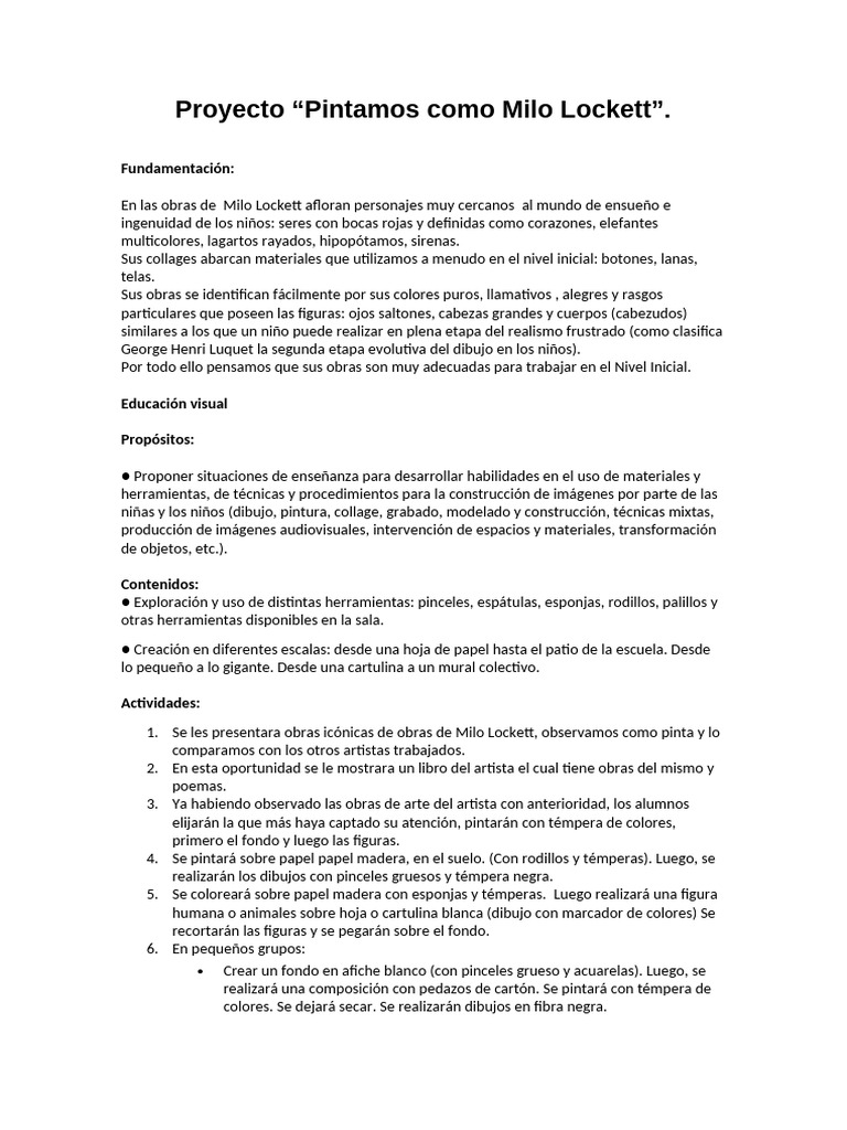 Proyecto Milo | PDF | Papel | Educación de la primera infancia