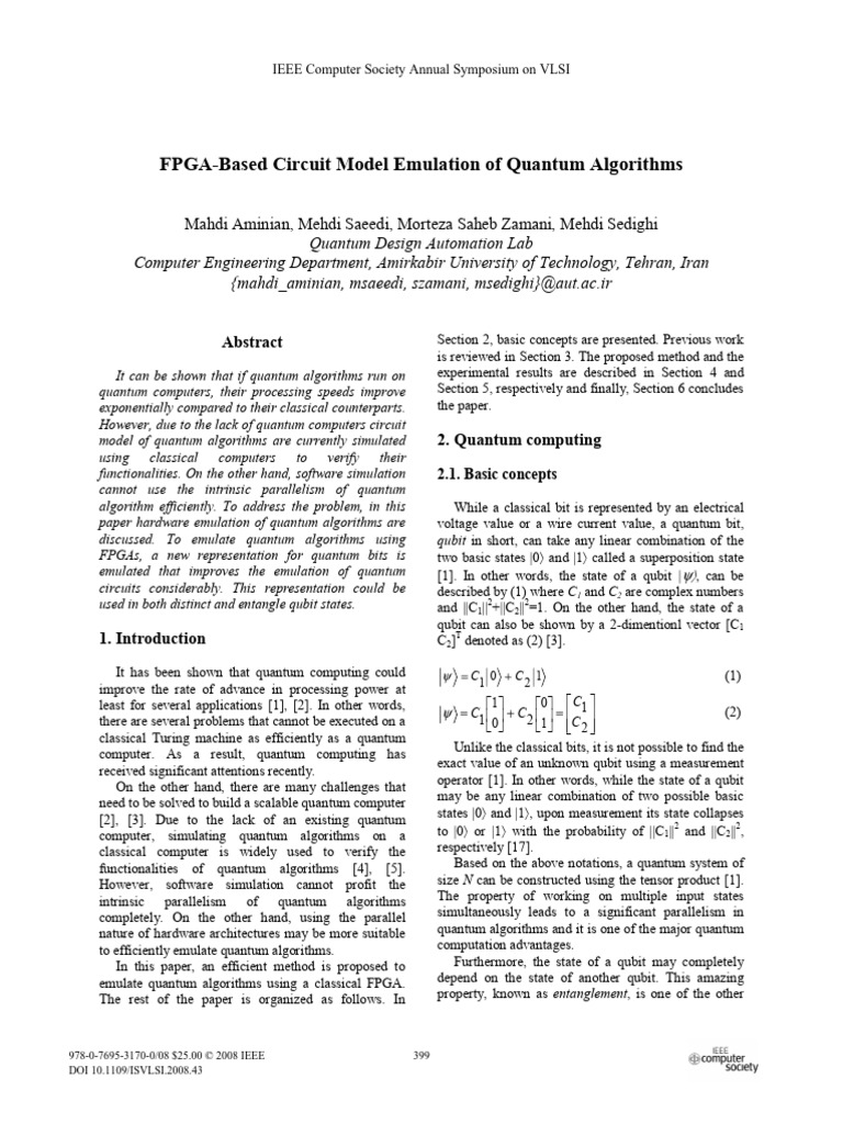 FPGA-Based Circuit Model Emulation of Quantum Algorithms | PDF ...