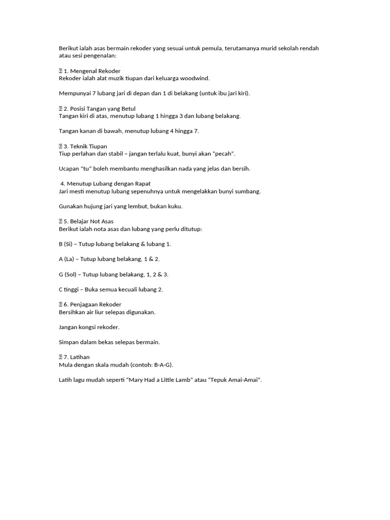 Asas Bermain Rekoder | PDF