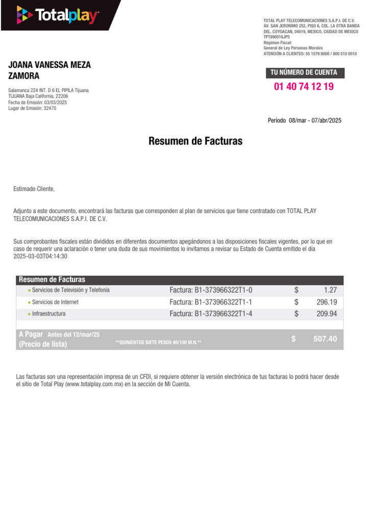 TP FacturaResidencial4 B1-373966322T1 | PDF | Documentos empresariales