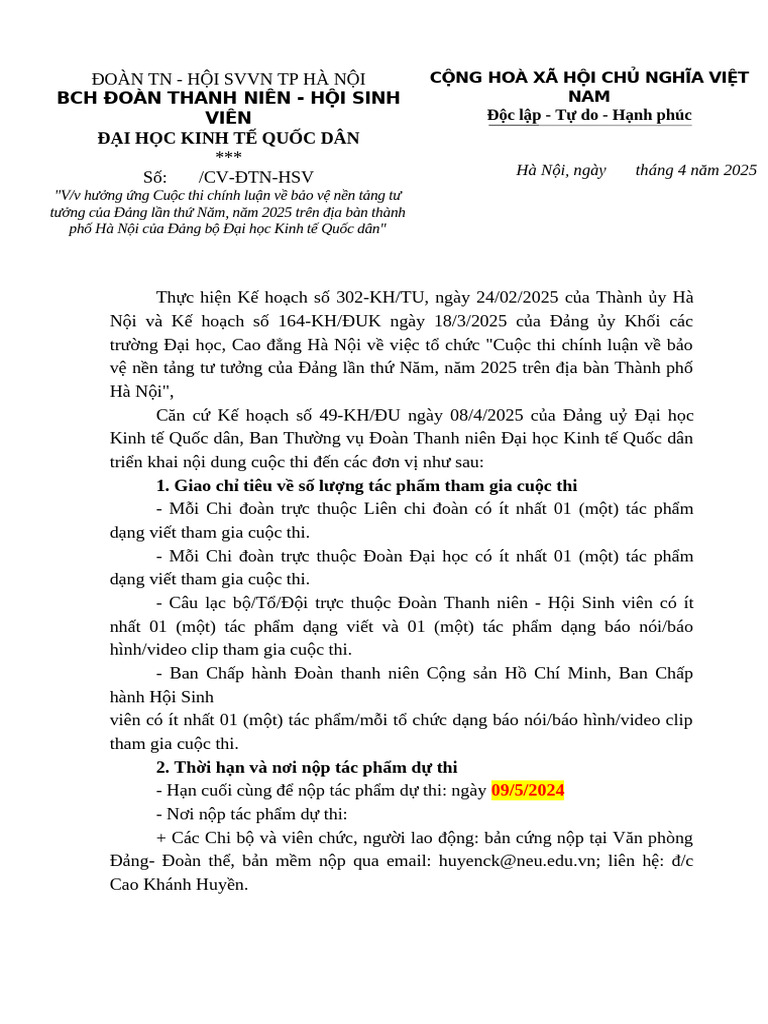 CV ĐTN HSV Chính luận 2025 | PDF