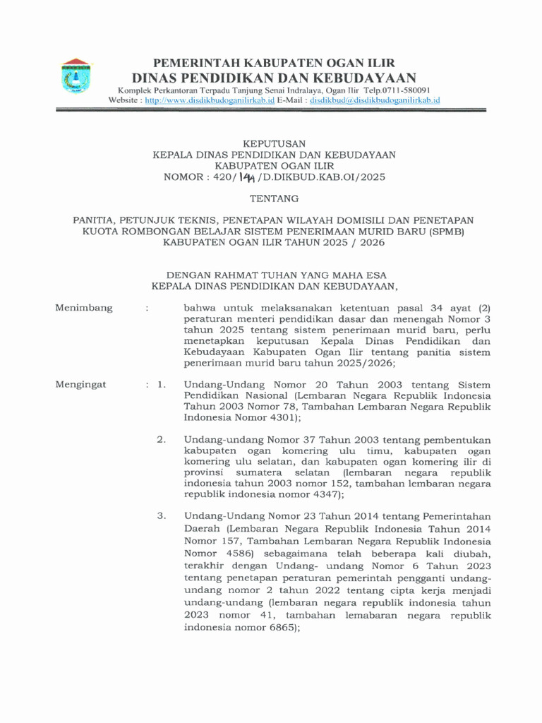 Sk Tim & Juknis Spmb | PDF