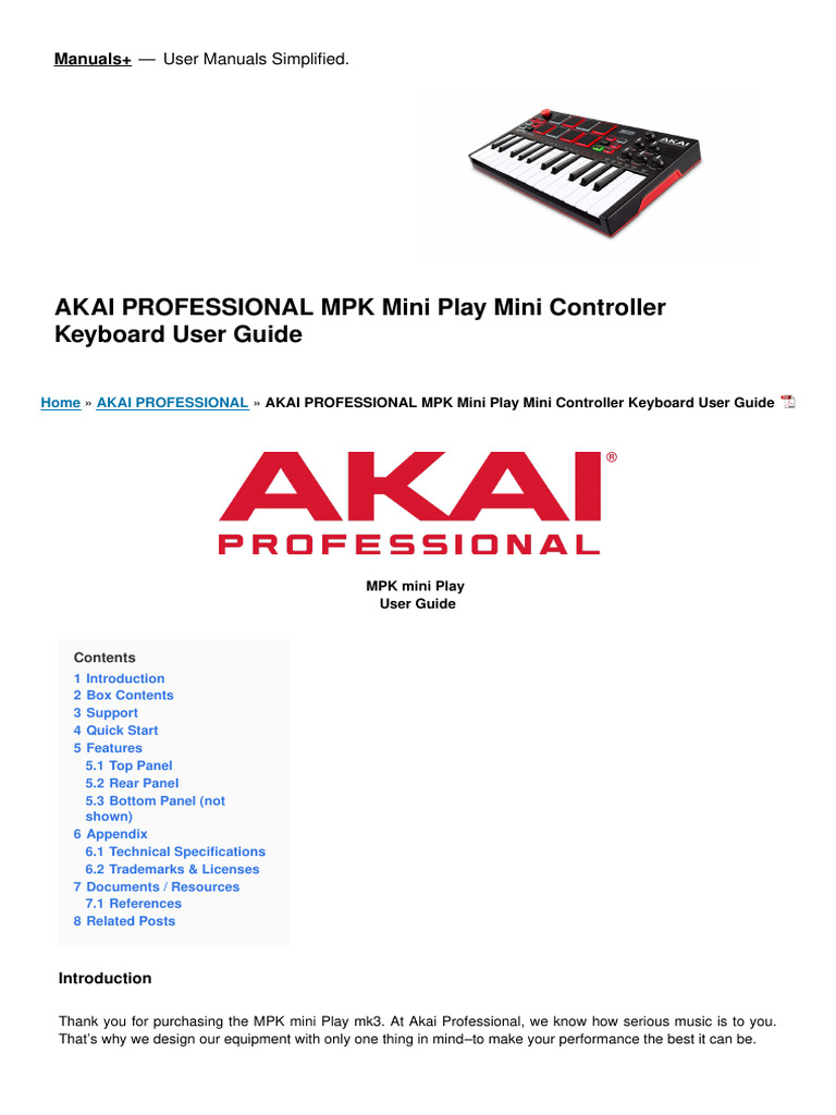 MPK Mini Play Mini Controller Keyboard Manual | PDF | Garage Band ...