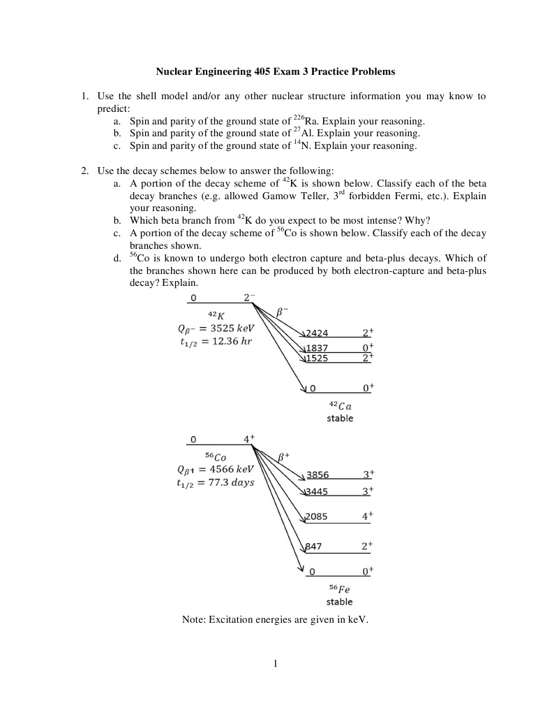 Nuclear Engineering Exam 3 Practice Problems | PDF