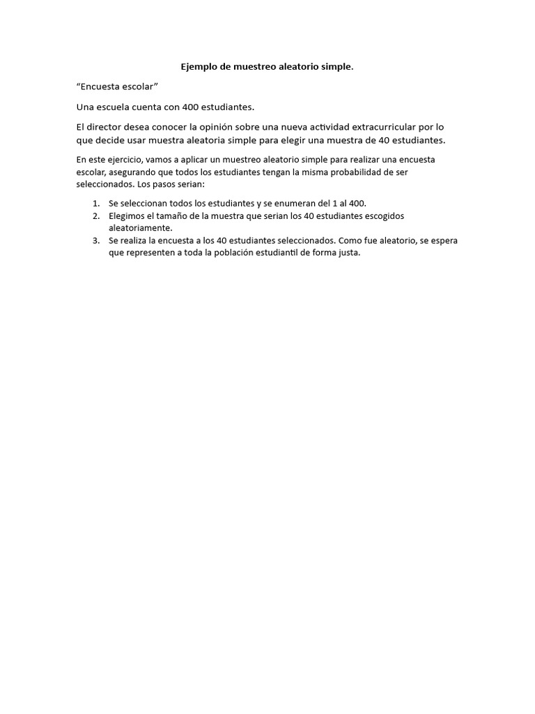 Ejemplo de Muestreo Aleatorio Simple | PDF