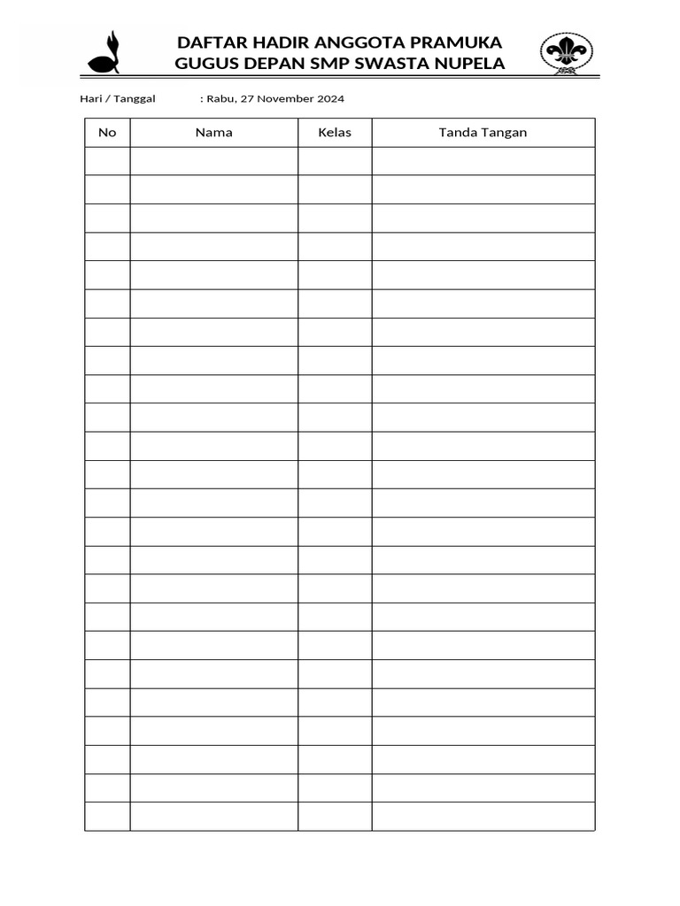 Daftar Hadir Anggota Pramuka | PDF