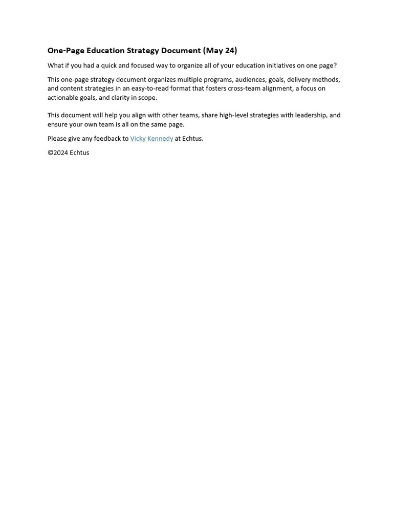 One-Page Education Strategy Document (May 24) | PDF | Business