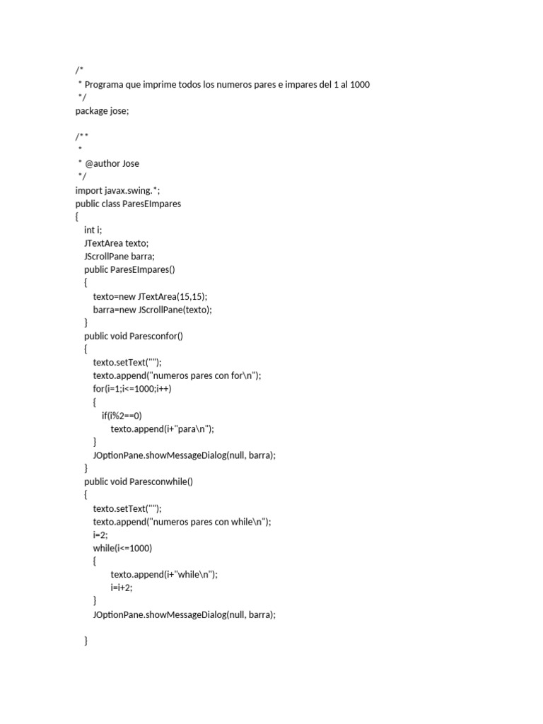 Programa Que Imprime Todos Los Numeros Pares e Impares Del 1 Al 1000c | PDF