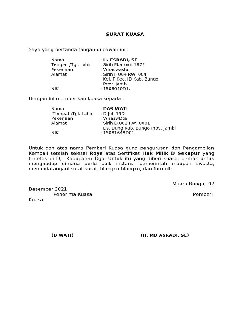 SURAT KUASa Roya NEW1 | PDF