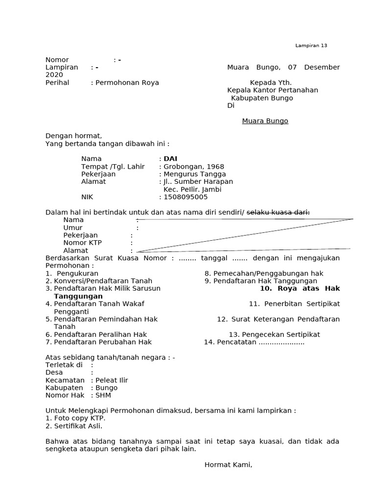 SURAT KUASa Roya NEW | PDF