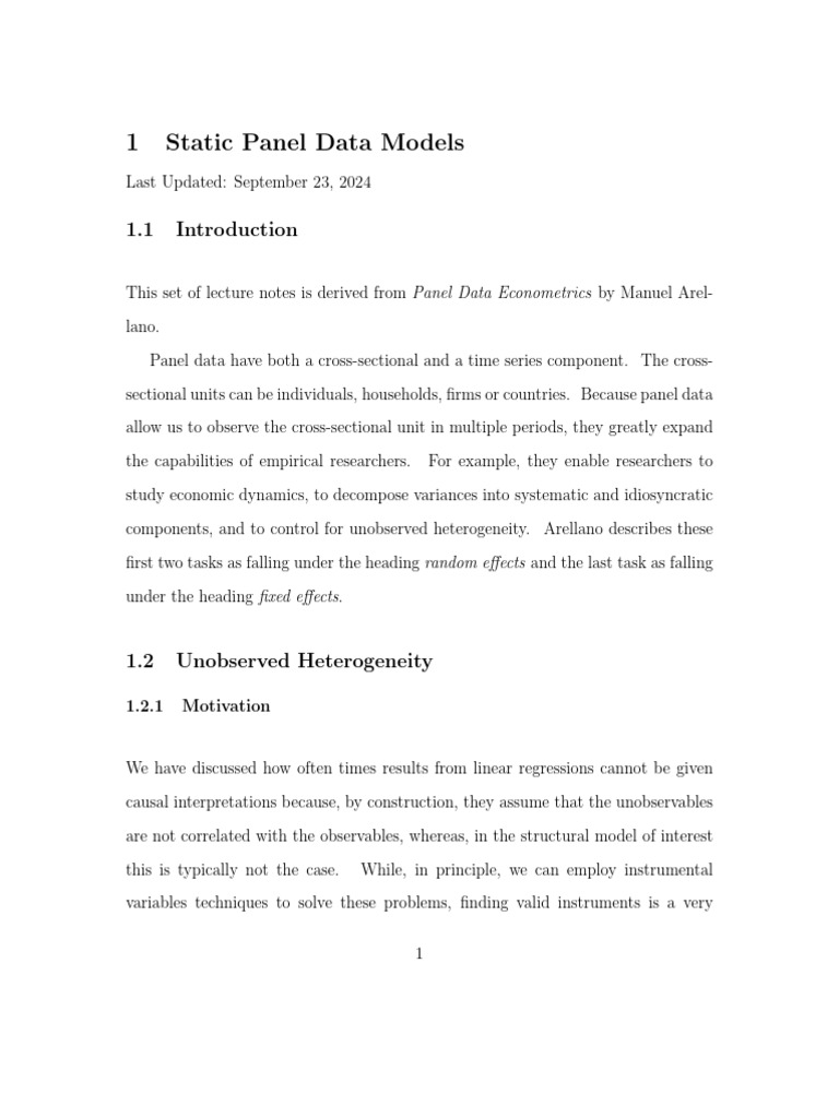 Panel Data | PDF | Ordinary Least Squares | Linear Regression