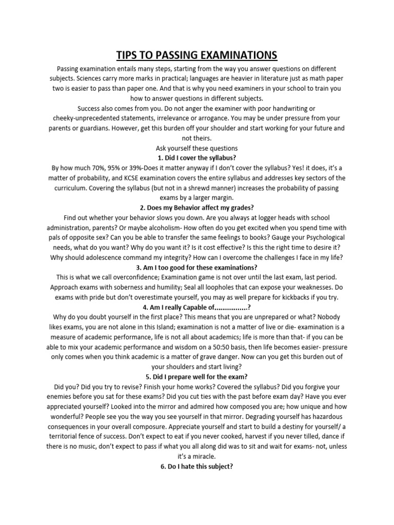 Tips for Passing KCSE Exams | PDF