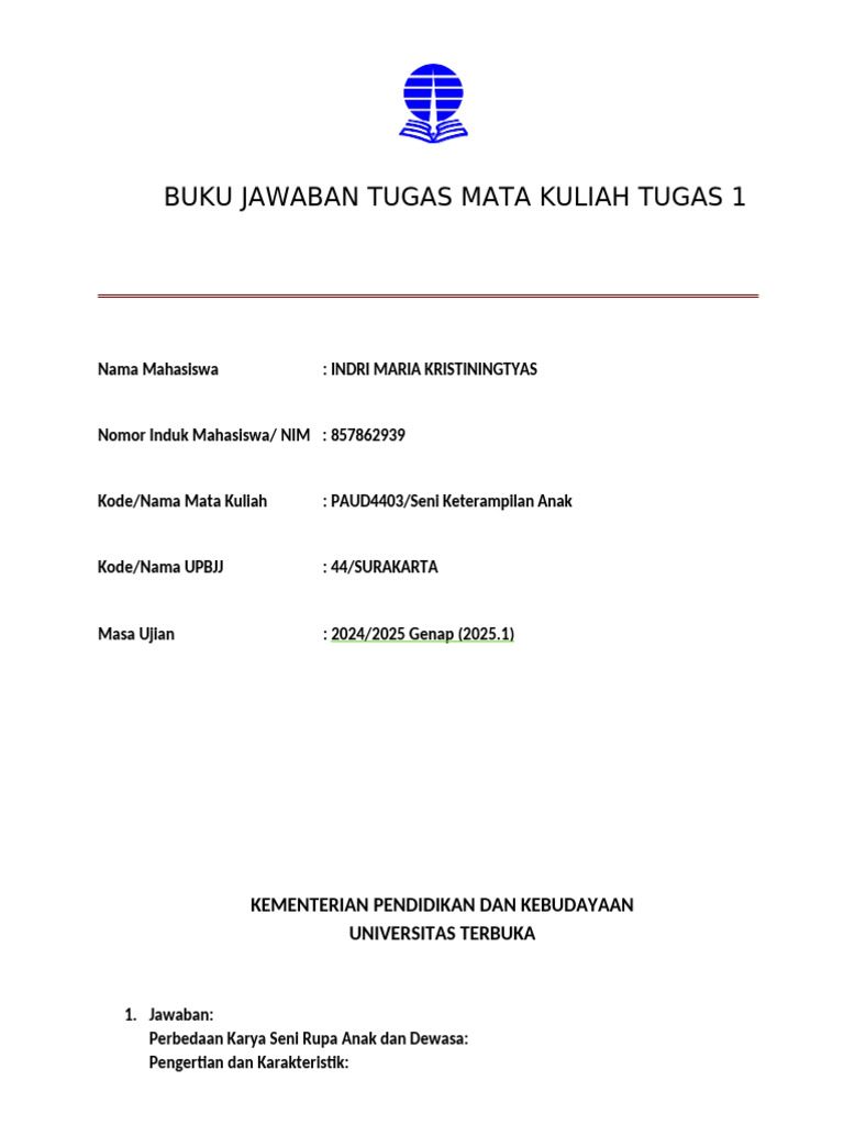 BJT - Paud4403 - TMK1 - Indri Maria K | PDF