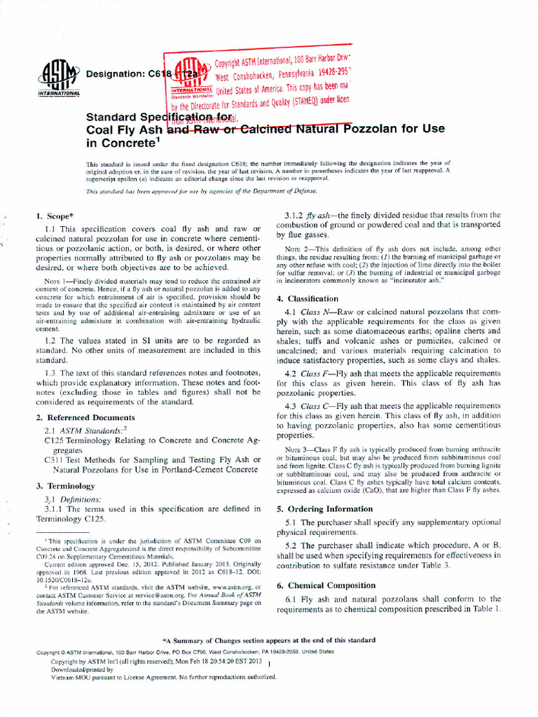 ASTM C618 Standard for Fly Ash in Concrete | PDF