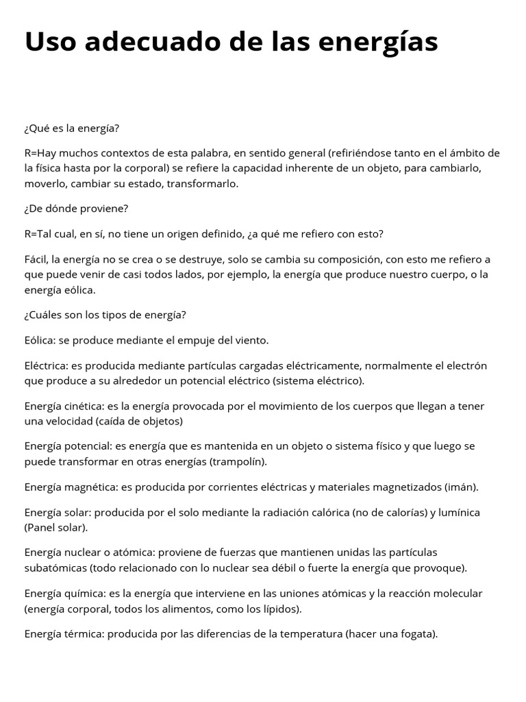 Uso Adecuado de Las Energias | PDF | Energía renovable | Electricidad