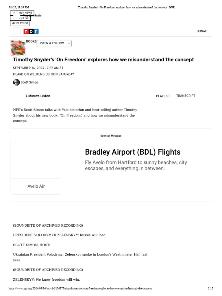 Timothy Snyder's 'On Freedom' Explores How We Misunderstand The Concept - NPR | PDF | Npr