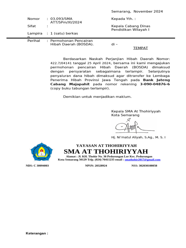 Baru BLANGKO PENCAIRAN BOSDA SMA, SMK, SLB SWASTA THP 2 TAHUN 2024 | PDF