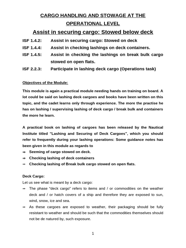 Assist in Securing Cargo Chech Lashing On Deck Containers 1 | PDF | Cargo