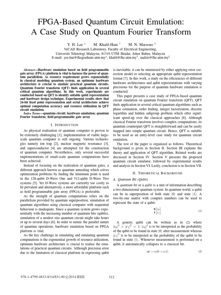 FPGA-based Quantum Circuit Emulation A Case Study On Quantum Fourier Transform | PDF | Quantum ...