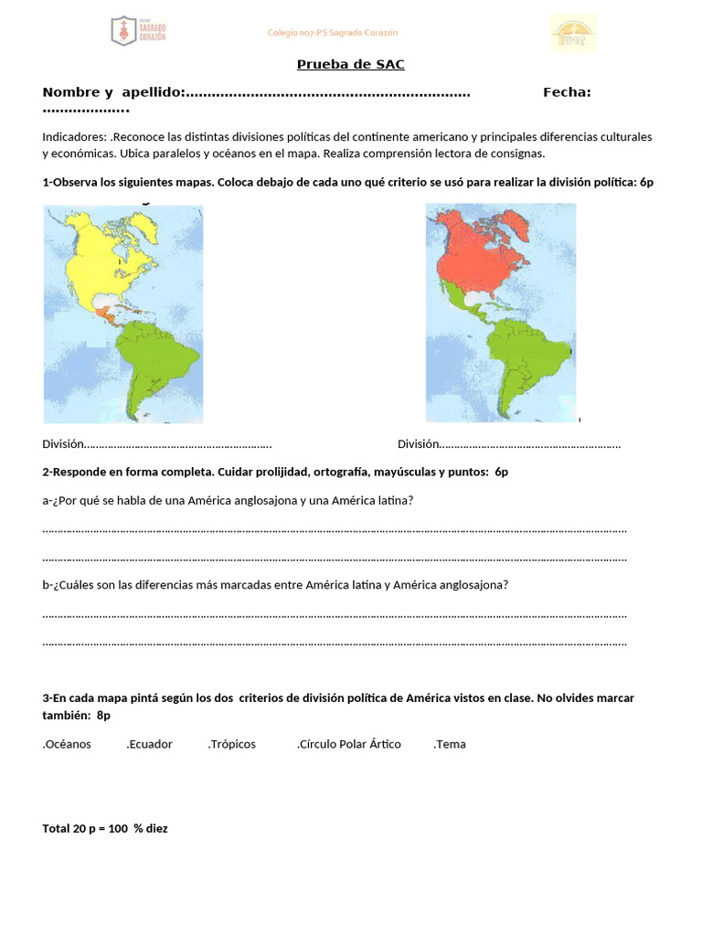 Prueba Continente Americano | PDF