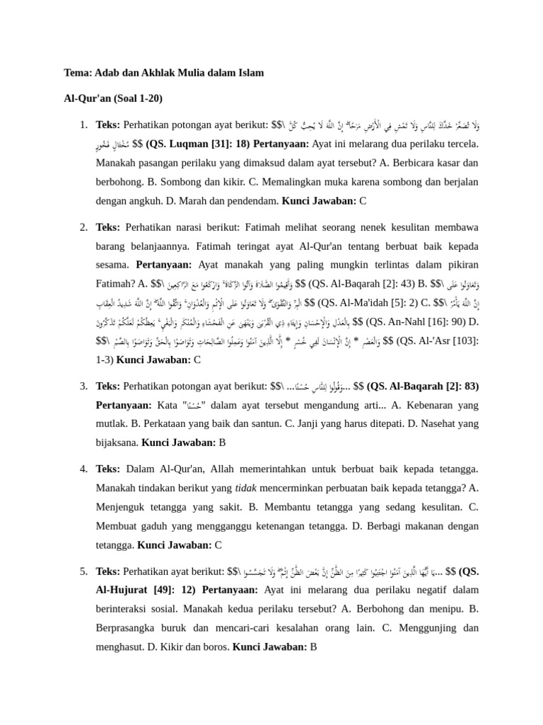 Soal Al qur'an Hadis | PDF