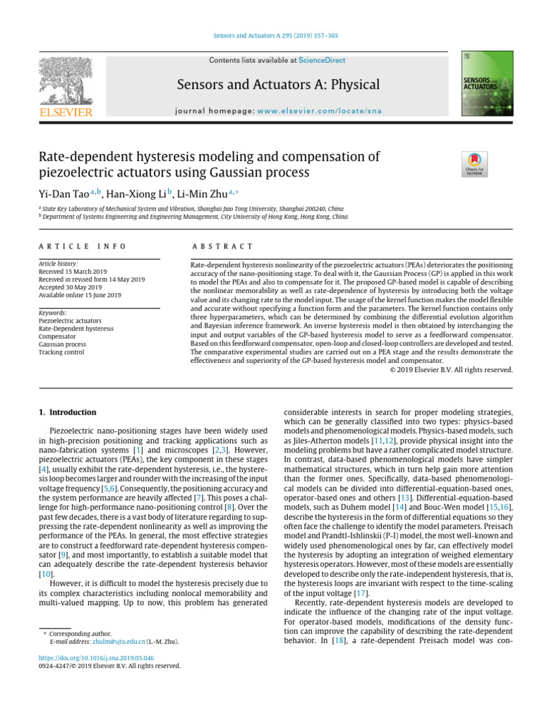 Rate-Dependent Hysteresis Modeling and Compensation of Piezoelectric Actuators Using Gaussian ...