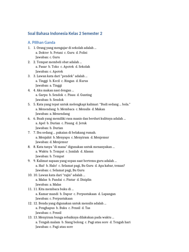 Soal_Bahasa_Indonesia_Kelas_2_Semester_2 | PDF