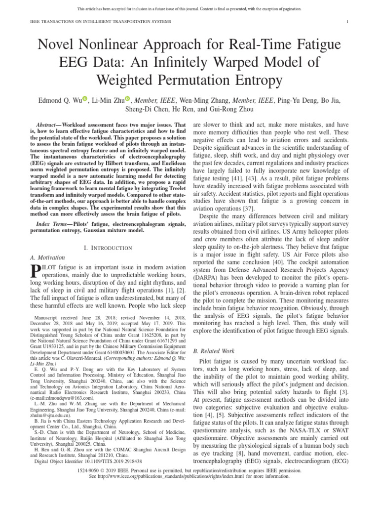 Novel Nonlinear Approach For Real-Time Fatigue EEG Data - An Infinitely Warped Model of Weighted ...