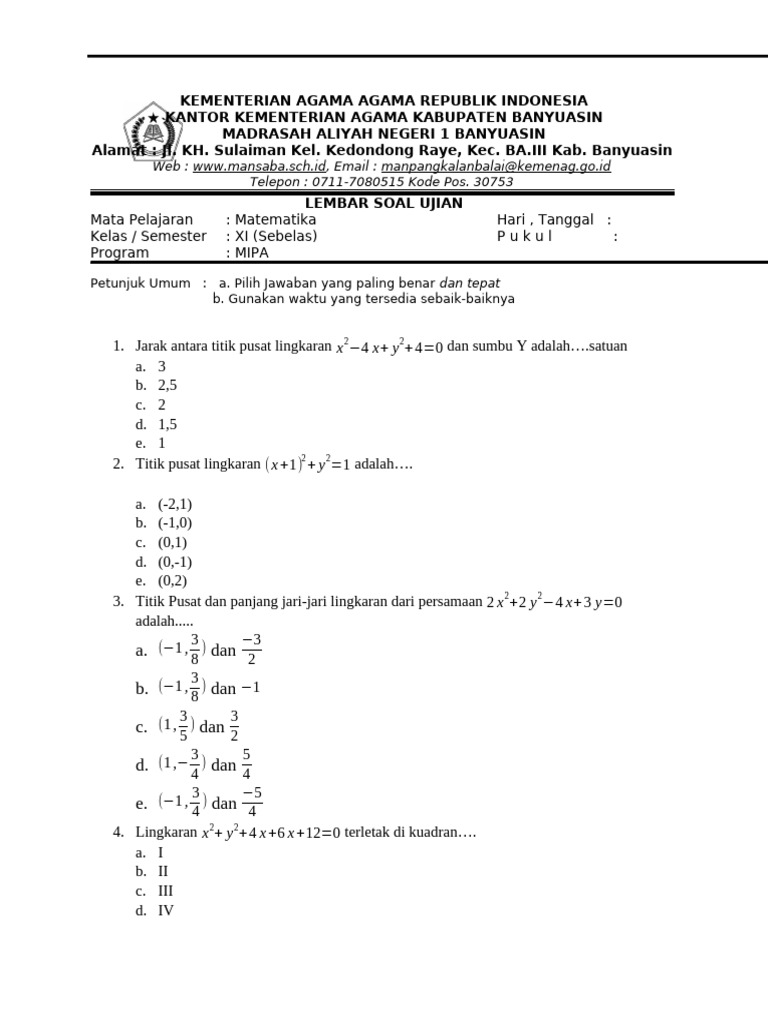 Soal Matematika Peminatan kelas XI | PDF