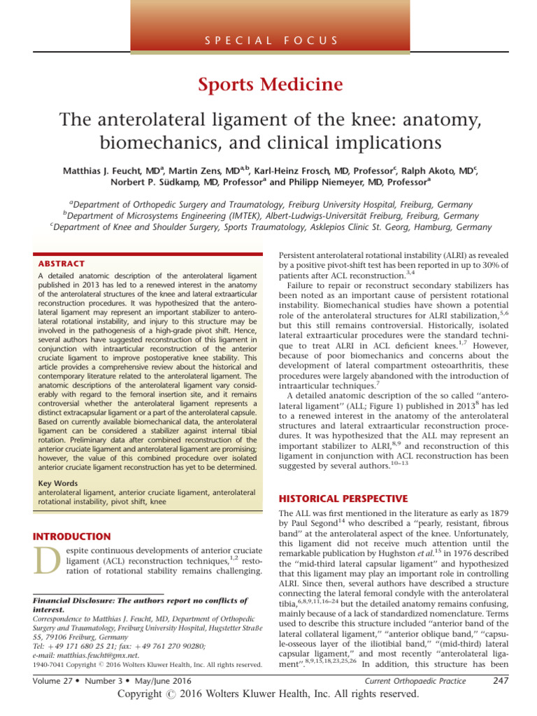 Anterolateral Ligament of the Knee: Overview | PDF | Knee | Anatomical ...