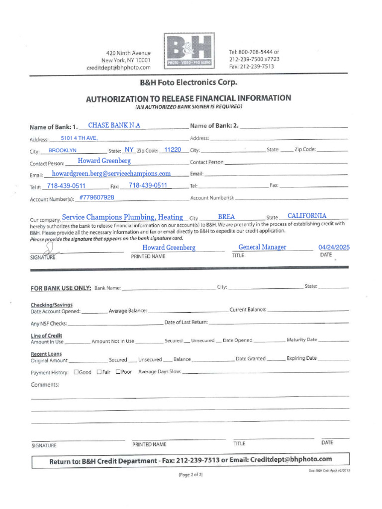Signed Bhp Credit Bank Form | PDF