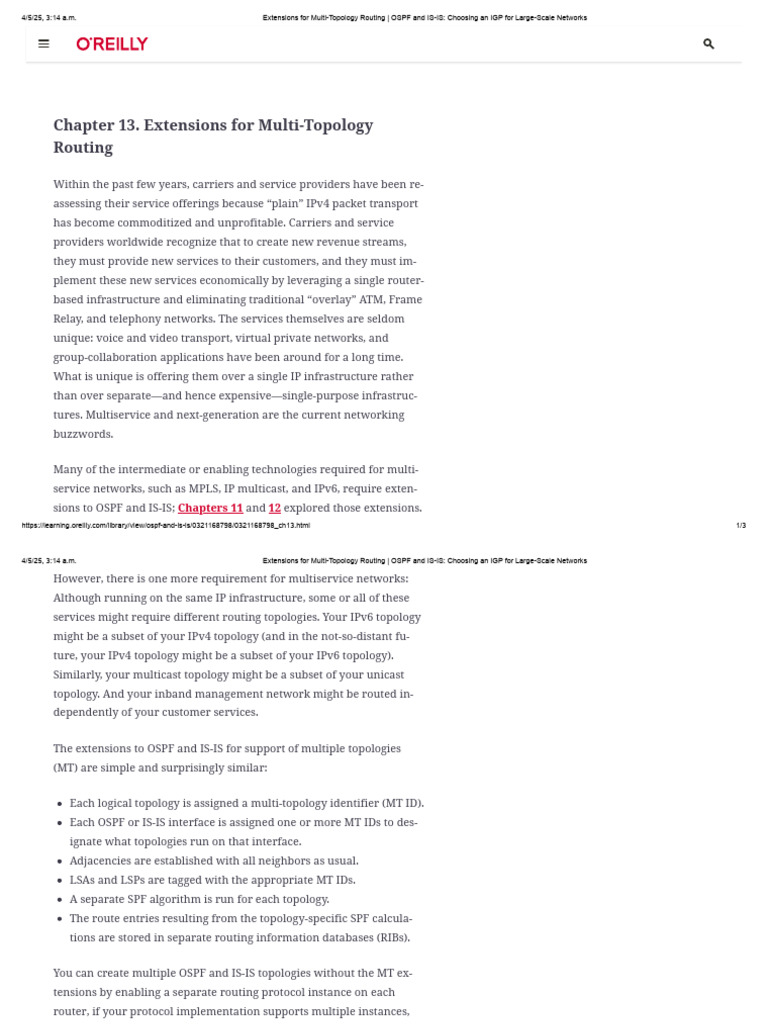 Extensions For Multi-Topology Routing - OSPF and IS-IS - Choosing An IGP For Large-Scale ...