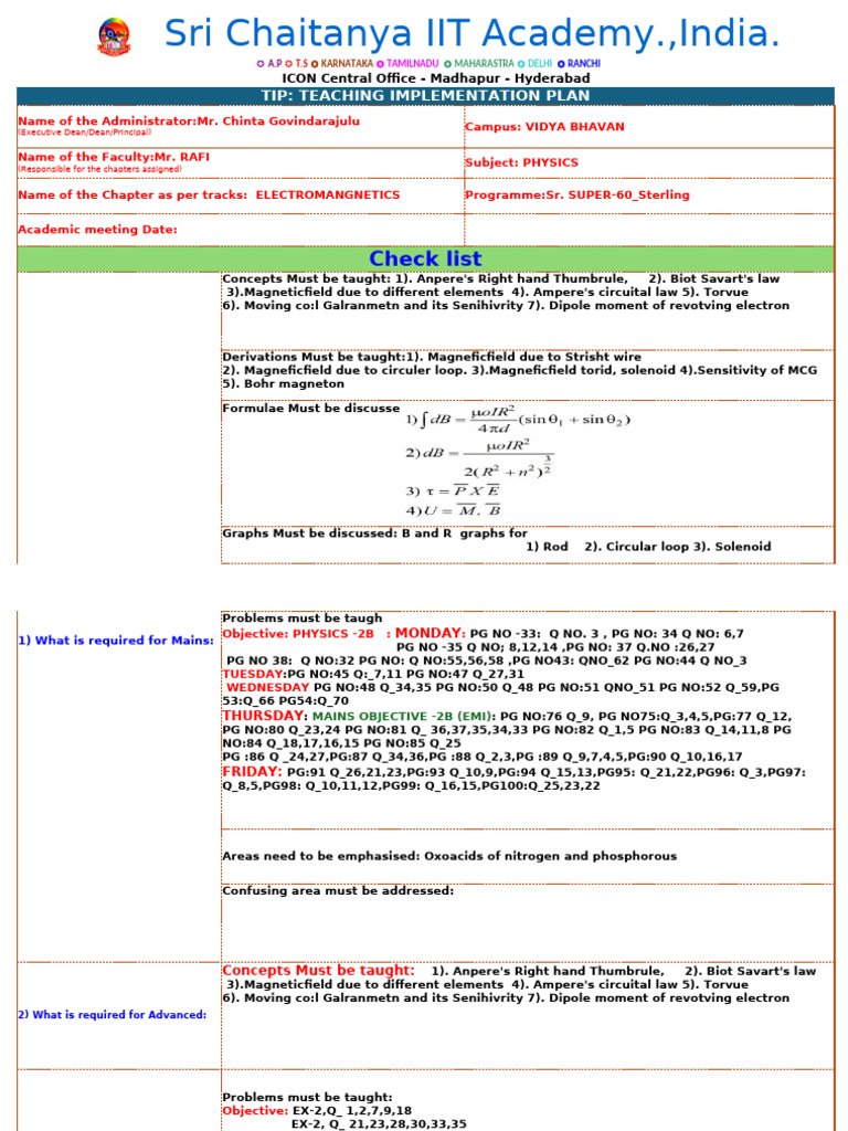 Teaching Implementation Plan Format-Phy | PDF | Theoretical Physics ...