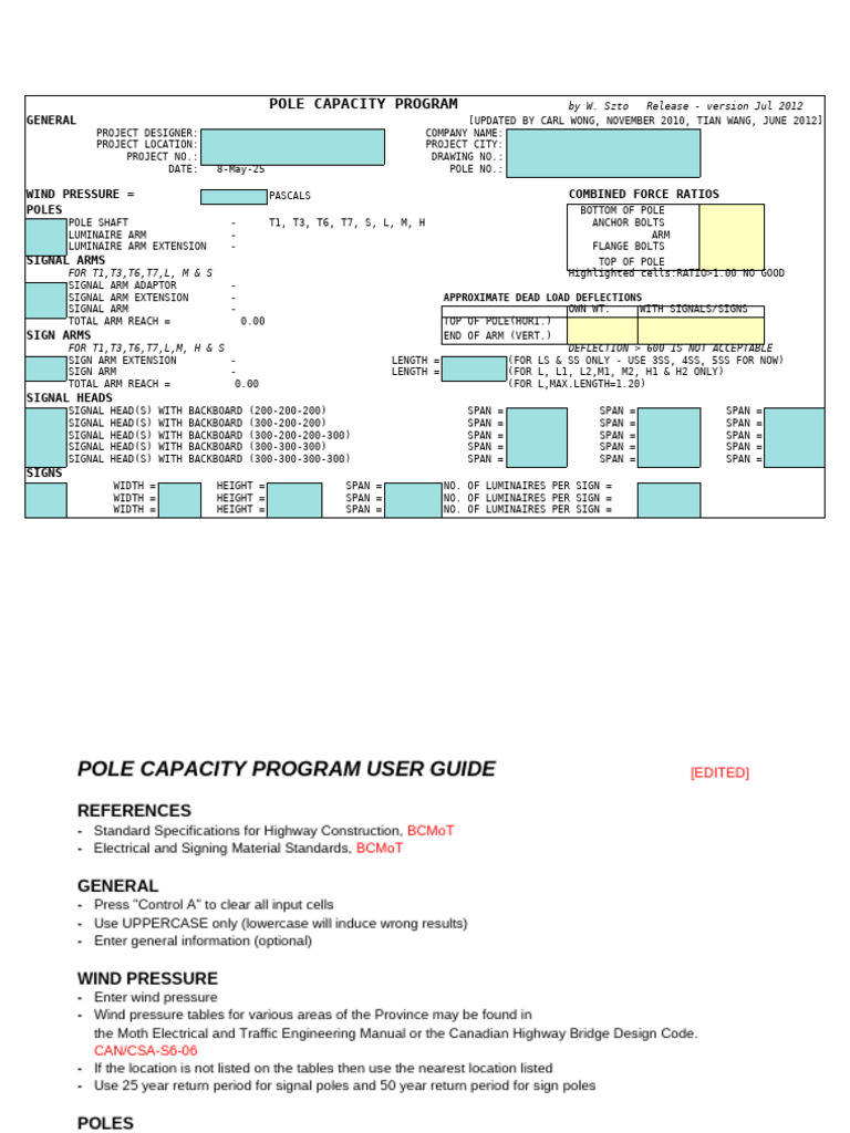 Pole Capacity Analysis User Guide | PDF | Bending | Mechanical Engineering