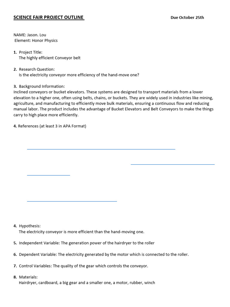 2024 - 2025 Science Fair Project Outline - 副本 | PDF | Gear