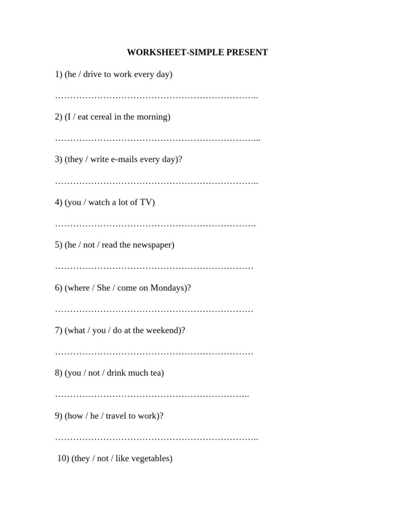 Present Simple Worksheet | PDF