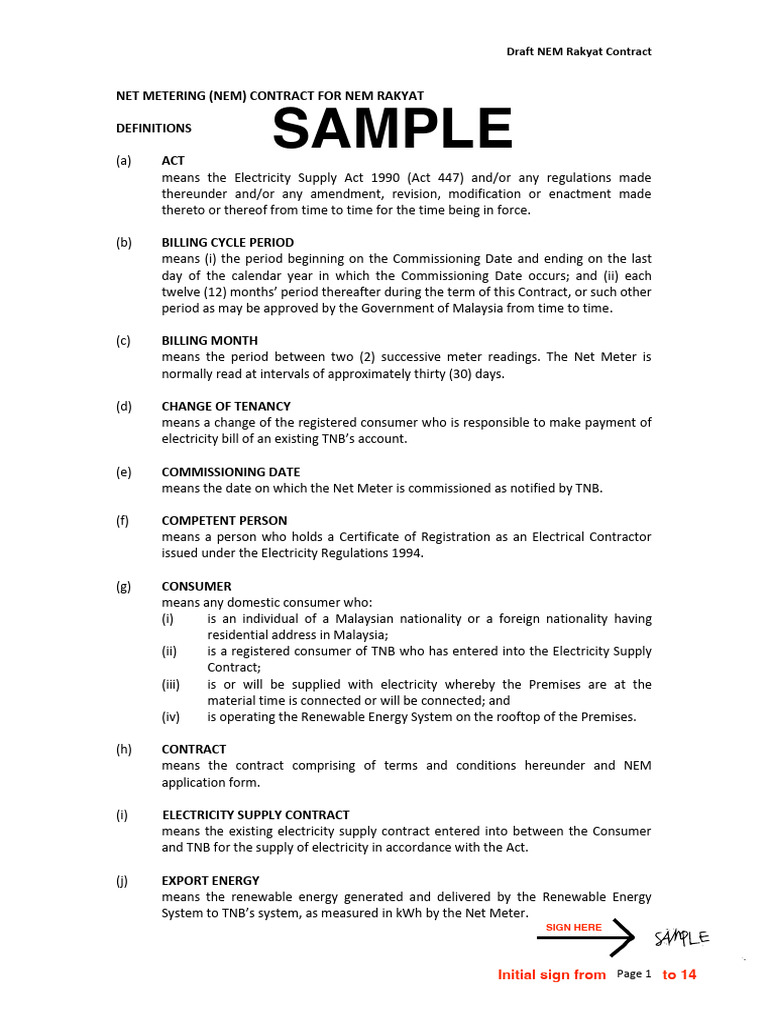 SAMPLE Contract TNB | PDF | Photovoltaic System | Photovoltaics