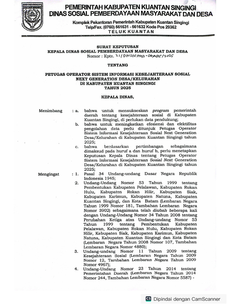 Sk Op Siks Ng Kab.kuansing Tahun 2025 | PDF